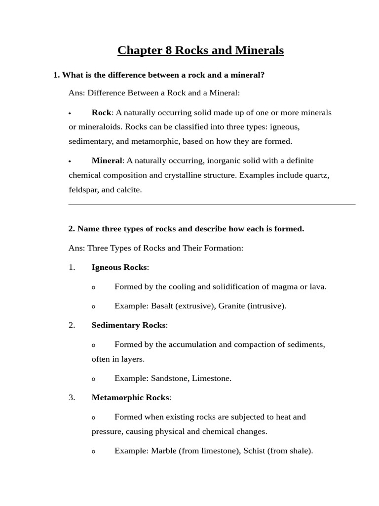 Chapter 8 Rocks and Minerals | PDF | Rock (Geology) | Minerals