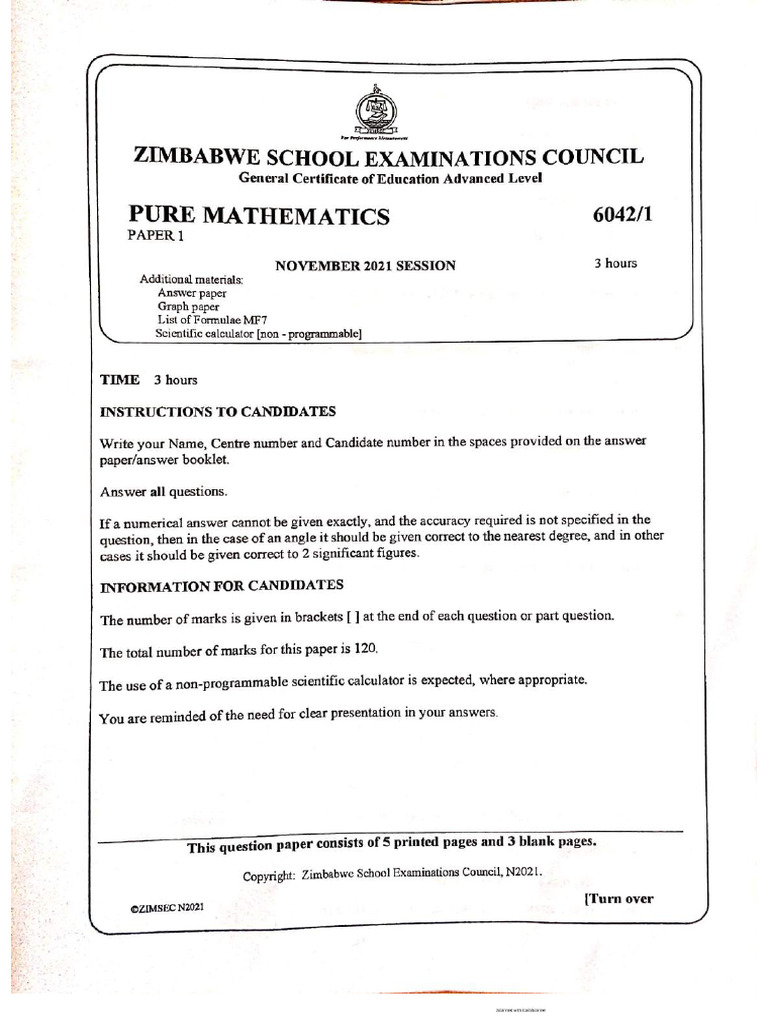 2021 Nov P1 Pure Mathematics QP | PDF