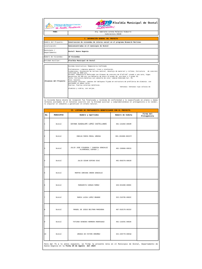 Acta de Recepcion Final | PDF | Materiales | Ingeniería de Edificación