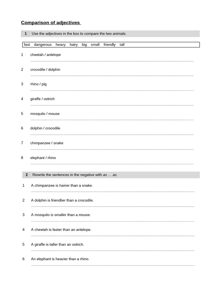 Exercises - Comparison of Adjectives | PDF