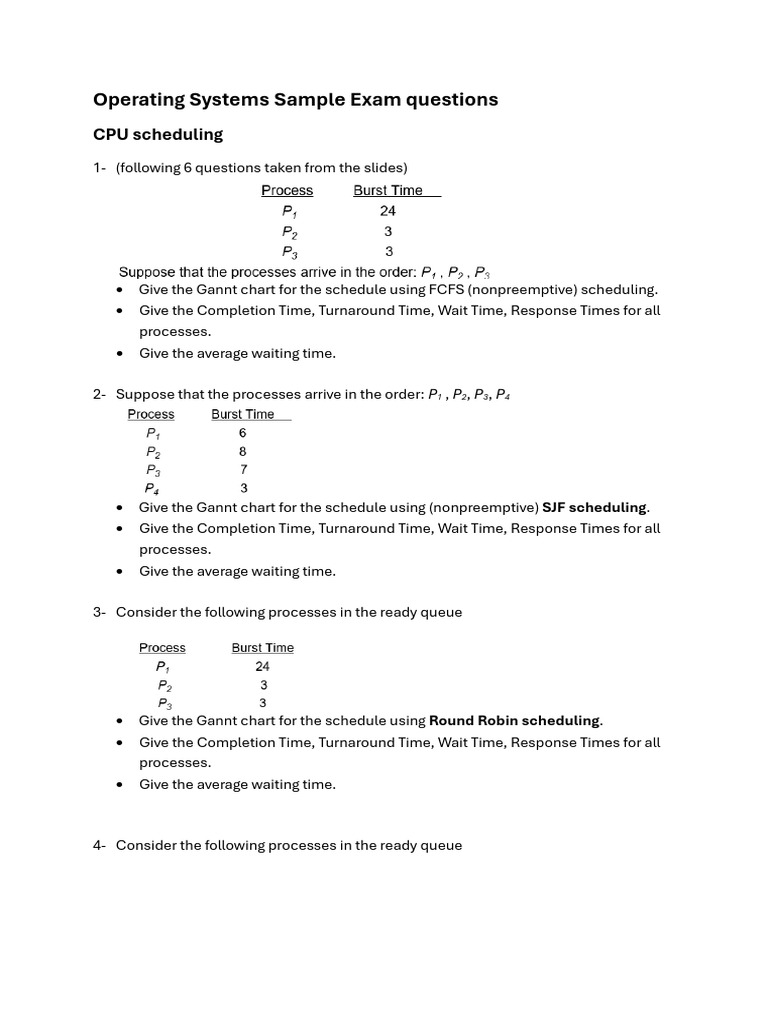 Operating Systems Exam Questions and Answers | PDF | Integer (Computer ...