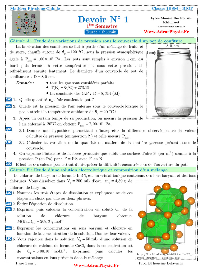 Controle 2 - 6 S1 PC 1bac FR | PDF