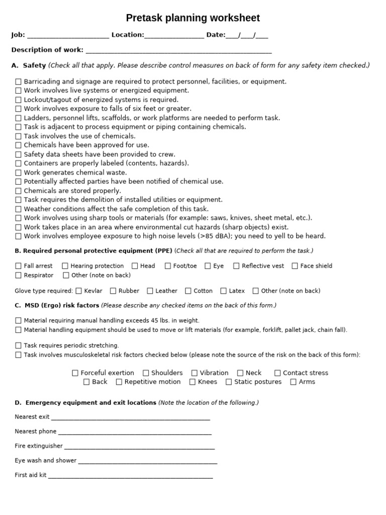 PPE Pretask Planning Worksheet | PDF | Personal Protective Equipment ...