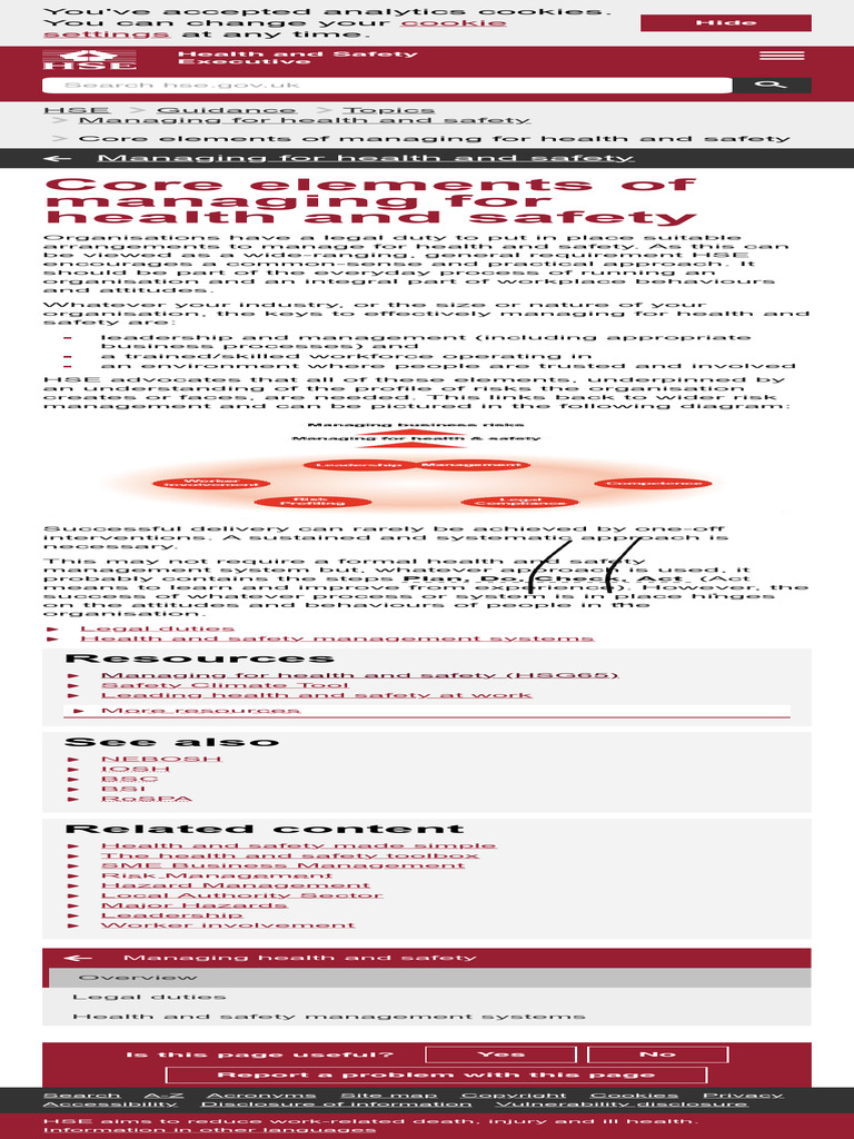 Core Elements of Managing For Health and Safety - HSE | PDF ...