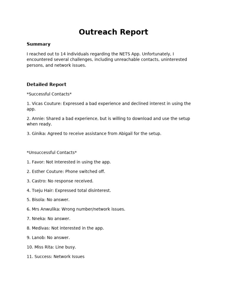 Outreach Report | PDF