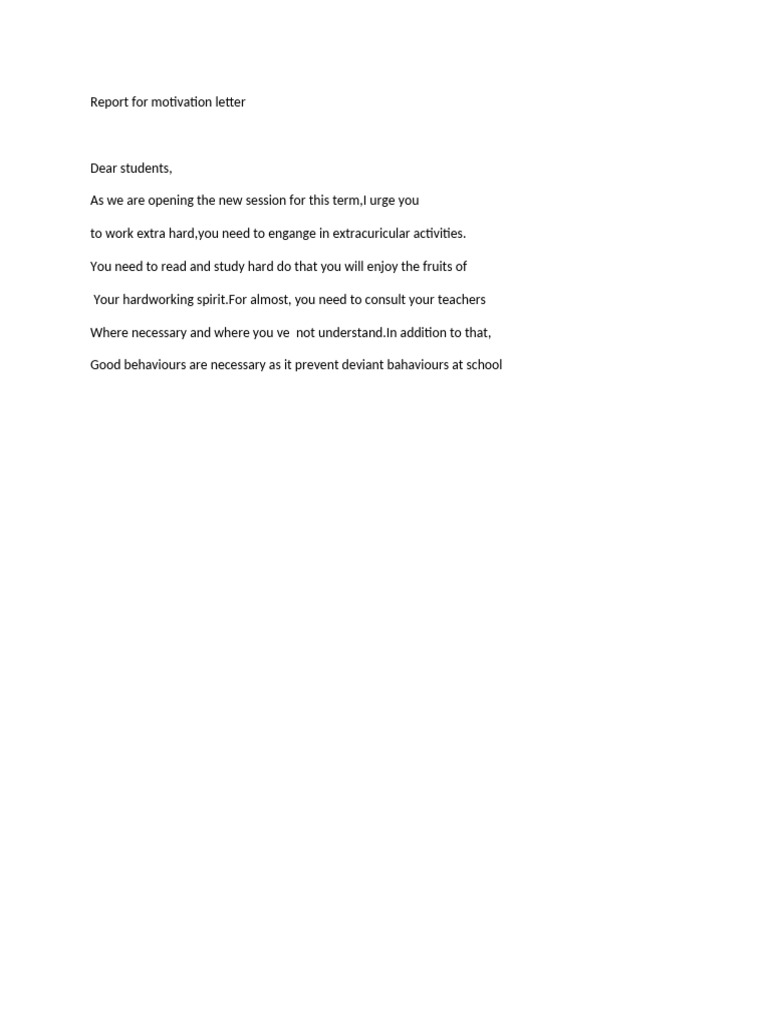 Motivation Letter for Students' Success | PDF