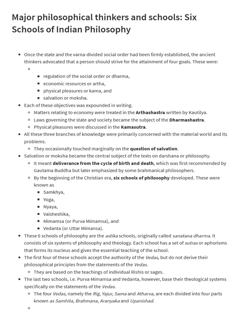 Major Philosophical Thinkers and Schools Six Schools of Indian ...