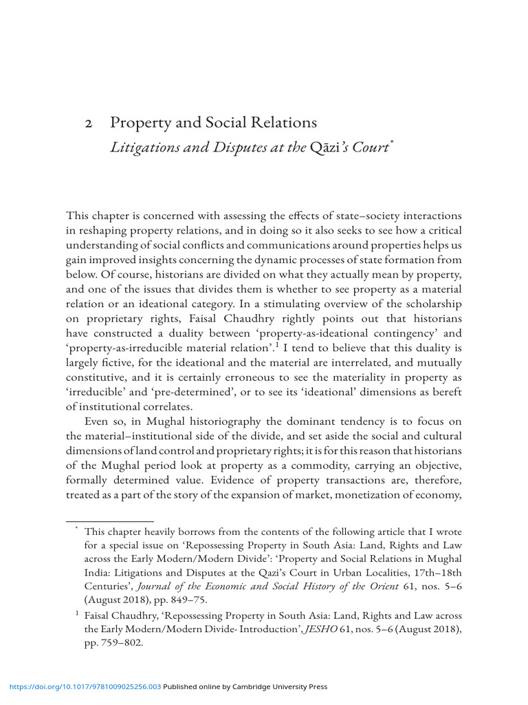 Property and Social Relations Litigations and Disputes at The Qazis ...
