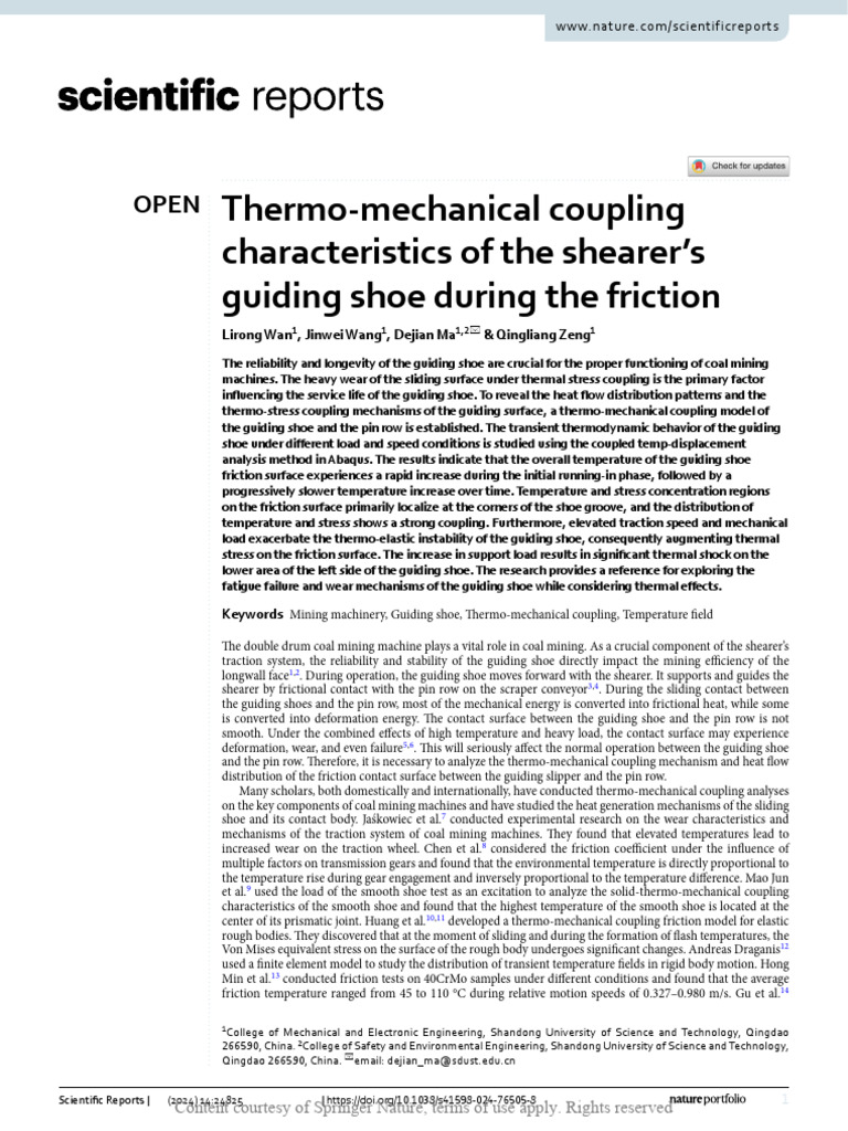 Thermo-Mechanical Coupling in Mining Shoes | PDF | Friction | Heat Transfer