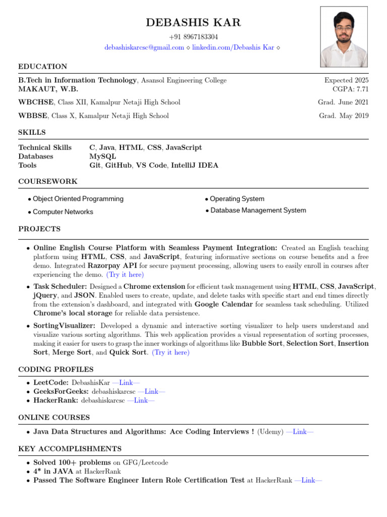 Debashis Resume WithPic | PDF | Java Script | Databases