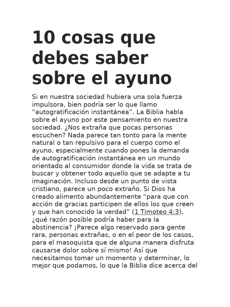 10 Cosas Que Debes Saber Sobre El Ayuno | PDF | Rápido | Evangelio de Mateo