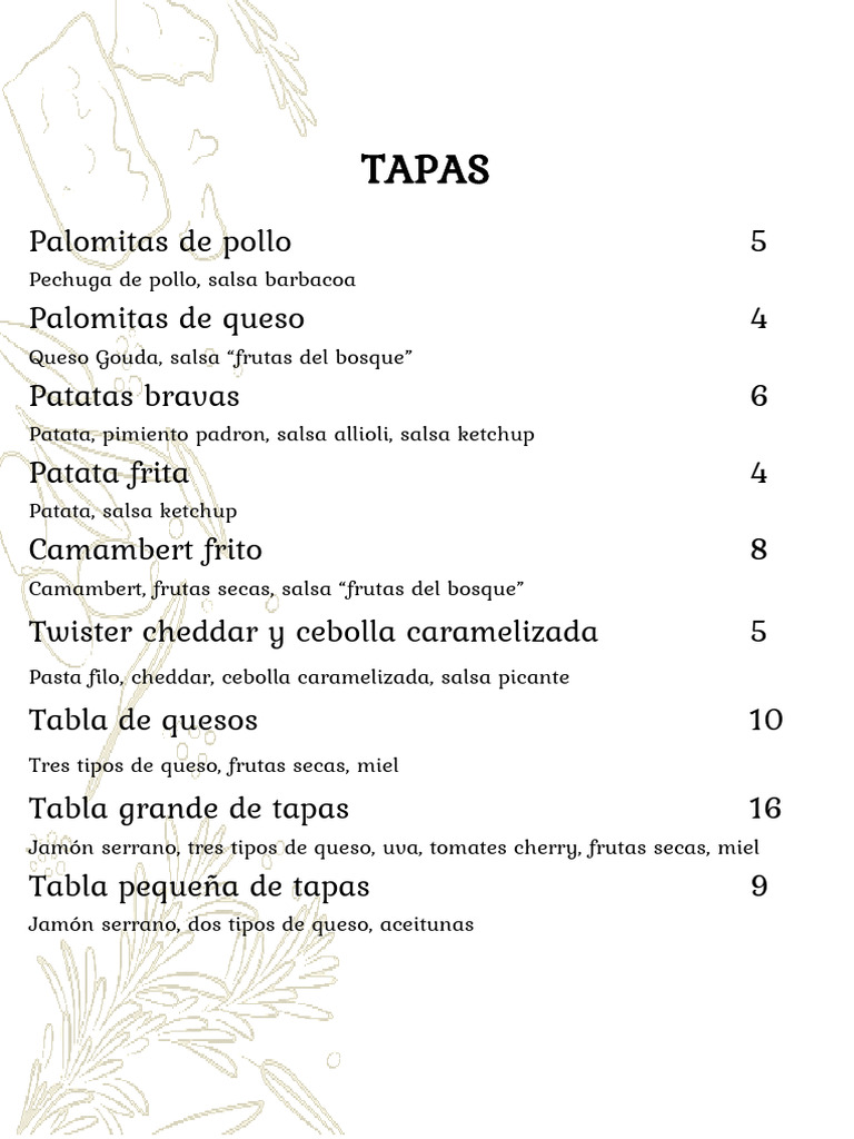 Menú Variado de Tapas y Platos | PDF | ensalada | arenque