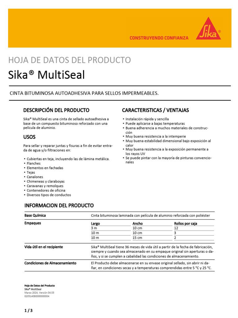 Sika Multiseal | PDF | Pintar | Adhesión