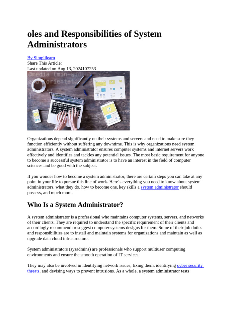 System Administrator Roles Explained | PDF
