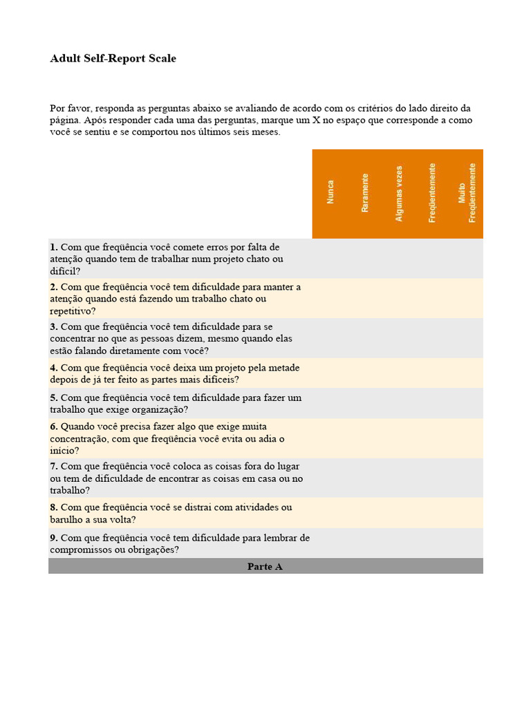 ASRS - Adult Self-Report Scale TDAH | PDF | Transtorno de déficit de ...