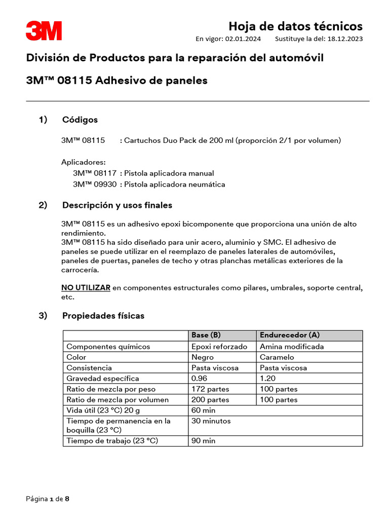 3m Panel Bonding Adhesive 08115 Tds ES | PDF | Soldadura | Construcción