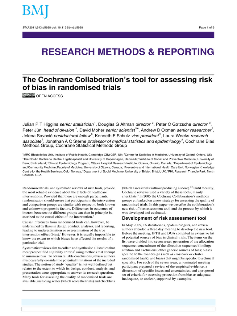 The Cochrane Collaboration's Tool For Assessing Risk of Bias in ...