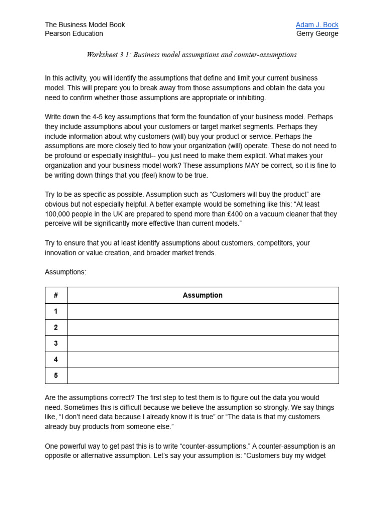 Worksheet 3.1 - Business Model Assumptions | PDF | Business Model ...