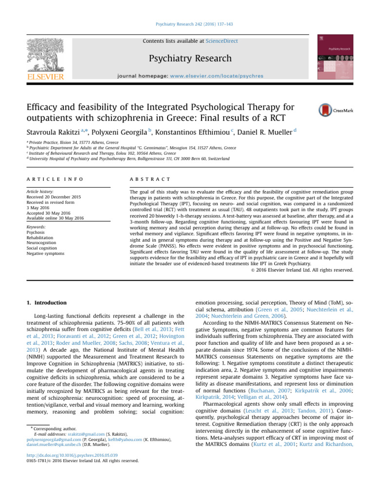 Efficacy and Feasibility of The Integrated Psychological Therapy For ...
