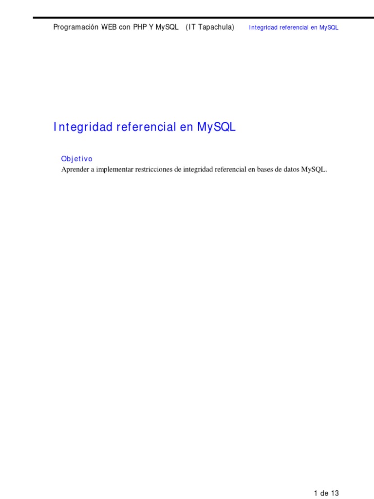 Cap2-Integridad Referencial en MySQL | PDF | Tecnologías de la ...