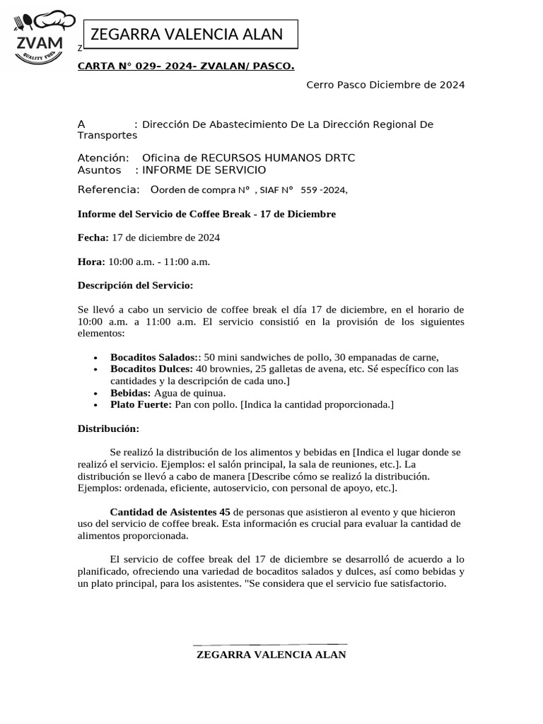 Informe de Coffee Break - 17 Diciembre 2024 | PDF