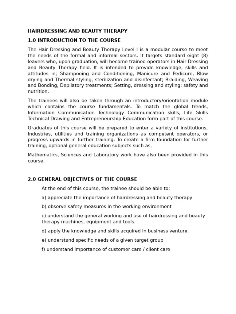 Hairdressing and Beauty Therapy Course | PDF | Hair | Hairdresser