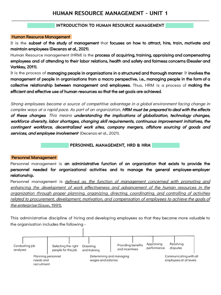 HUMAN RESOURCE - UNIT 1 | PDF | Human Resource Management | Strategic ...