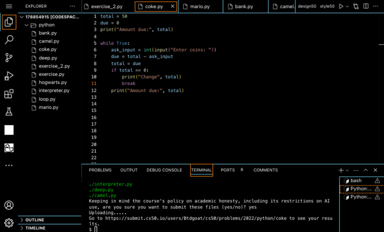 Coke - Py - 178854915 (Codespaces Potential Space Robot) - Visual Studio Code | PDF | Computing ...