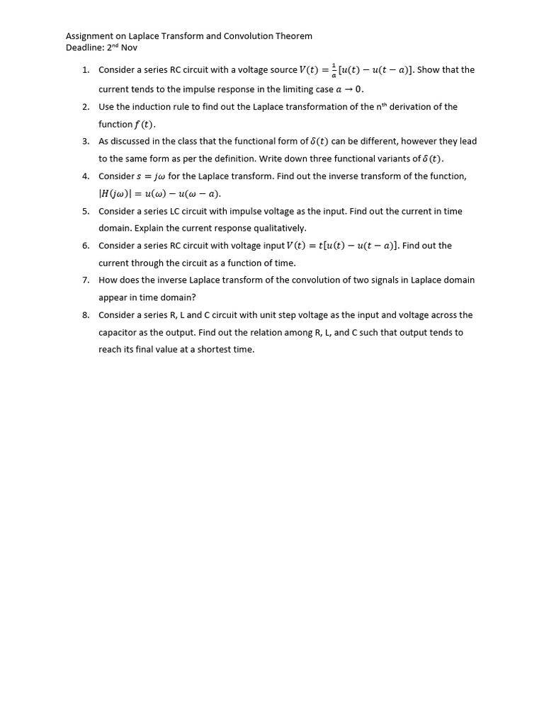 Assignment On Laplace Transfom and Convolution | PDF