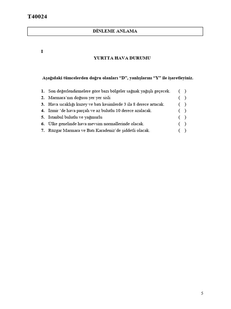 A2 Di̇nleme Sinavi Qui̇z | PDF