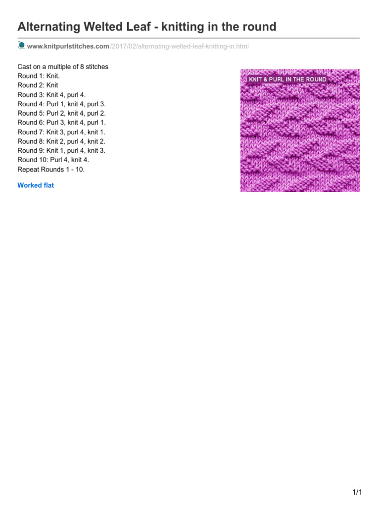Alternating Welted Leaf - Knitting in The Round | PDF