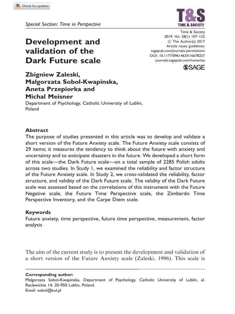 Development and Validation of The Dark Future Scale | PDF | Fear | Anxiety