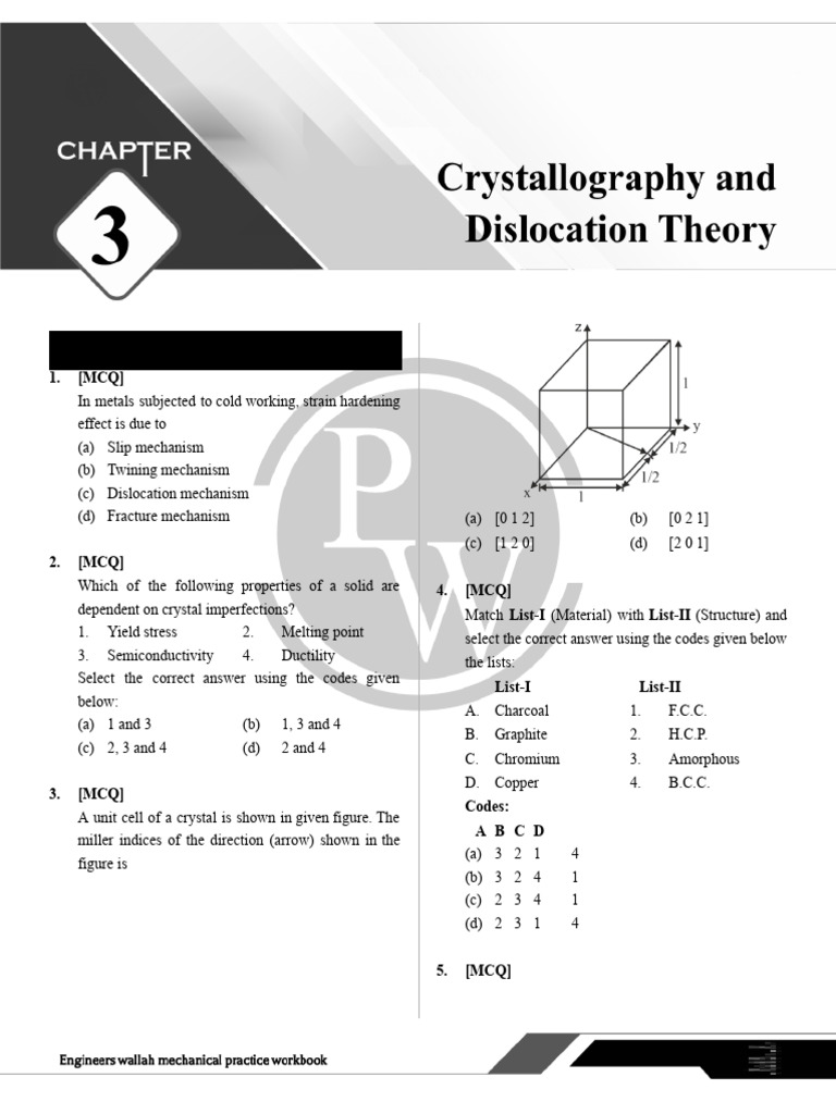 Crystallography and Dislocation Theory Workbook 03 | PDF | Dislocation | Crystal Structure