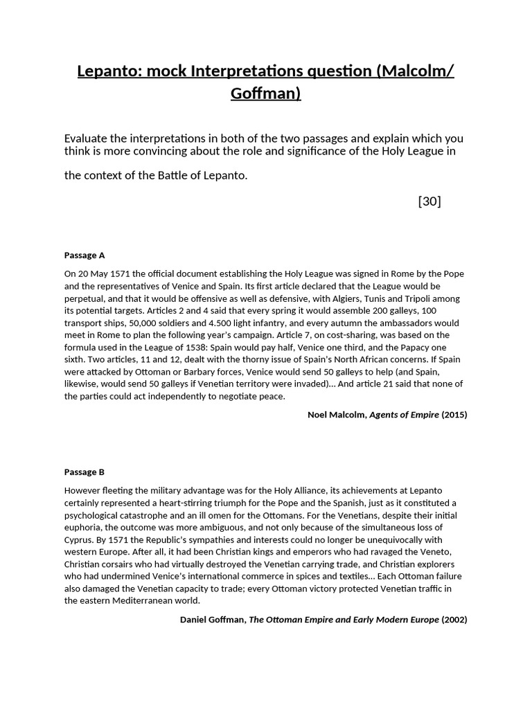 Lepanto Mock Interps (Malcolm & Goffman) | PDF | Republic Of Venice ...