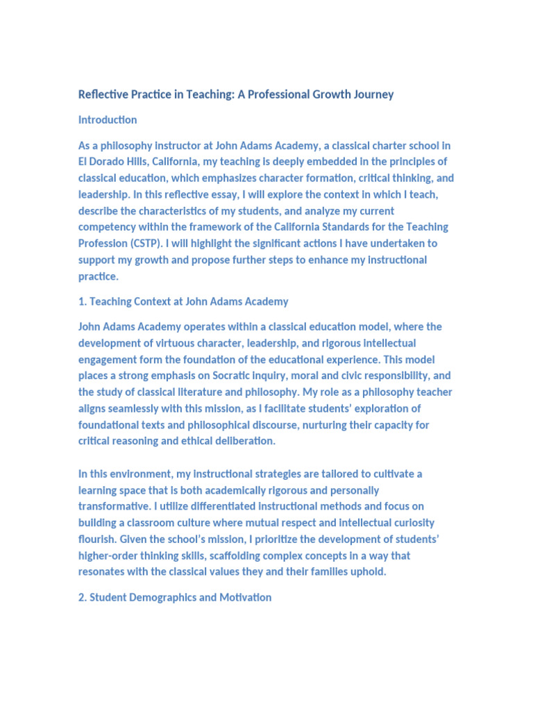 Reflective Practice Essay | PDF | Critical Thinking | Reflective Practice