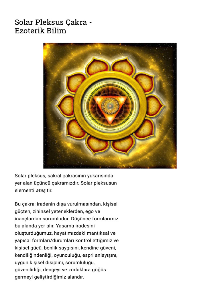 Solar Pleksus Çakra - Ezoterik Bilim | PDF