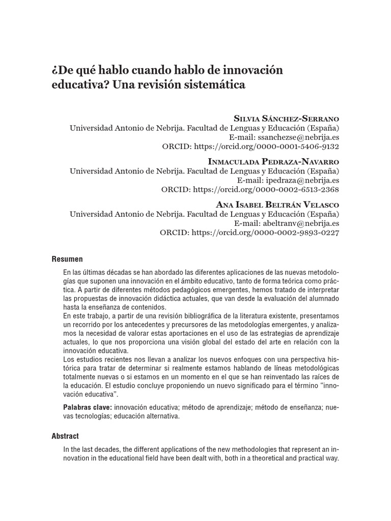 De Qué Hablo Cuando Hablo de Innovación Educativa. Una Revisión ...
