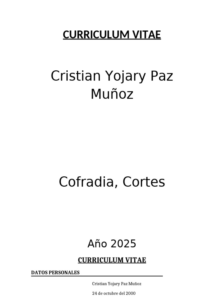 Curriculum Vitae Cristian Yojary Paz Muñoz | PDF