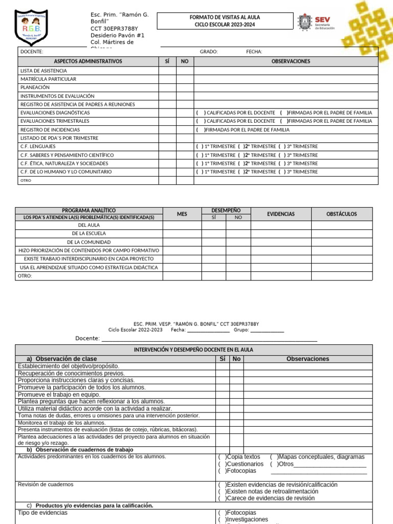Formato de Visitas Al Aula | PDF | Evaluación | Cognición