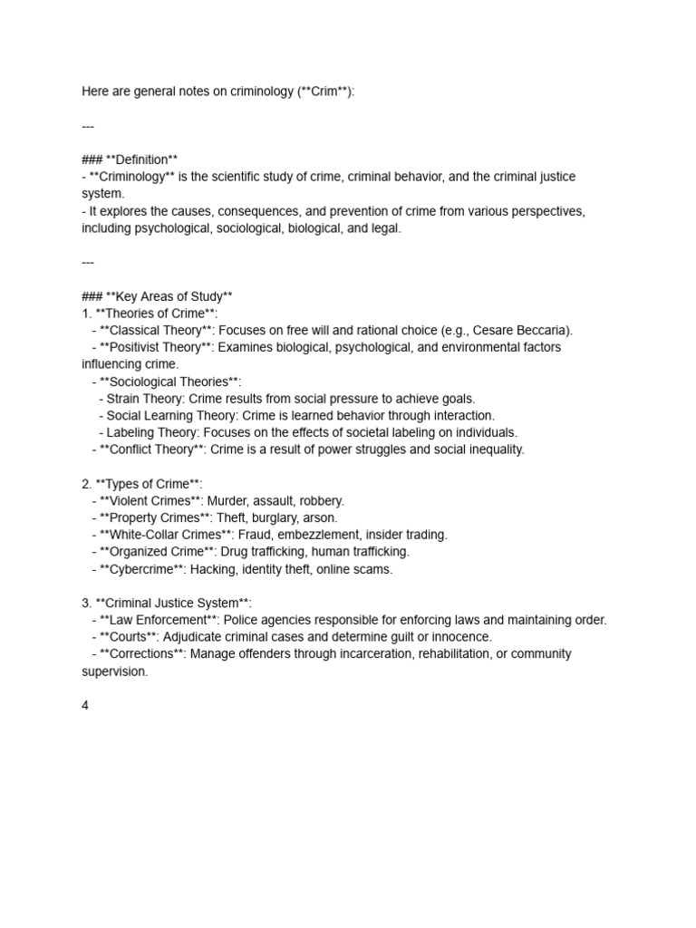 Here Are General Notes On Criminology ( Crim ) | PDF