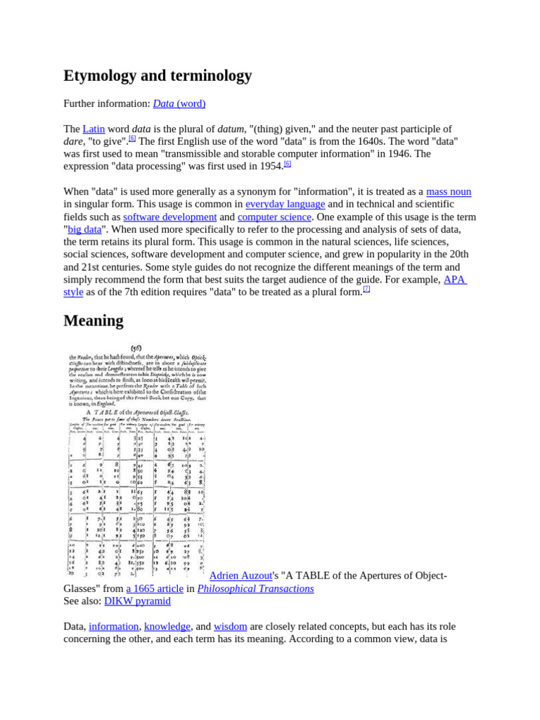 Etymology and Terminology of Data | PDF | Data