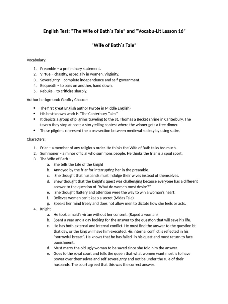 Wife of Bath's Tale Analysis | PDF