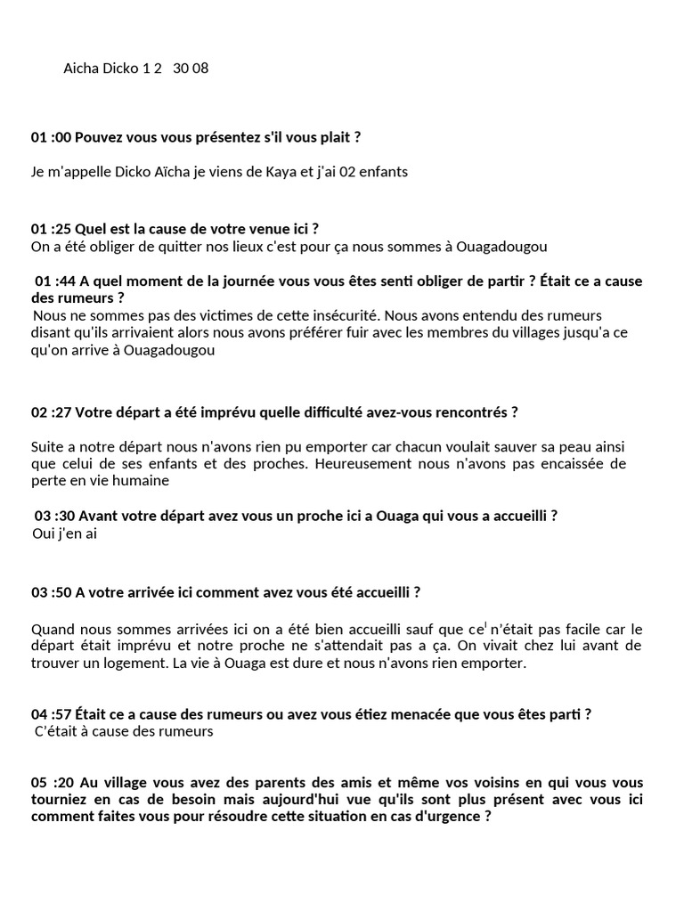 Témoignage d'Aïcha Dicko sur l'exil | PDF