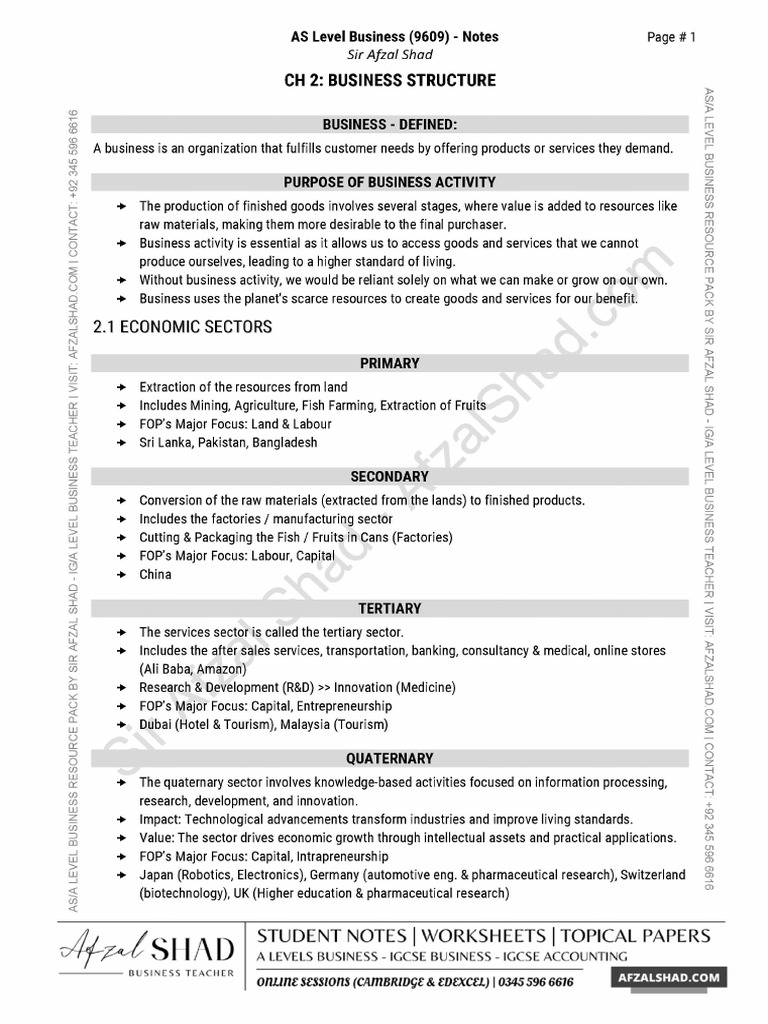 02.1 CH 2 Business Structure Notes | PDF