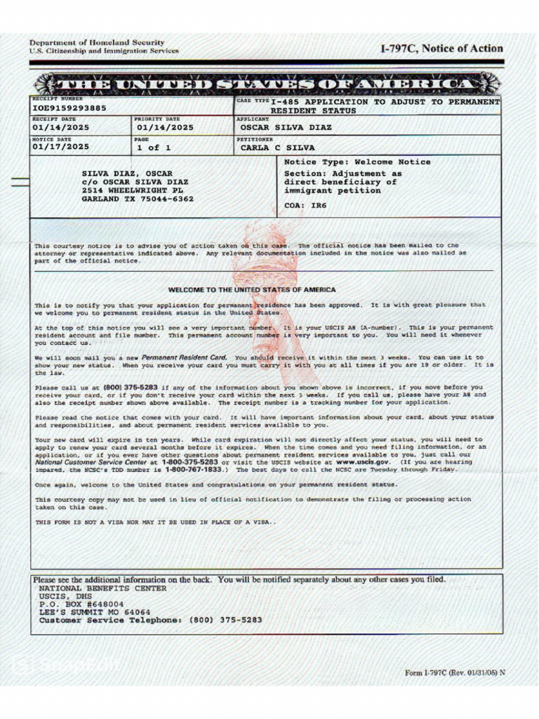 USCIS WELCOME LETTER 1:17:2025 | PDF