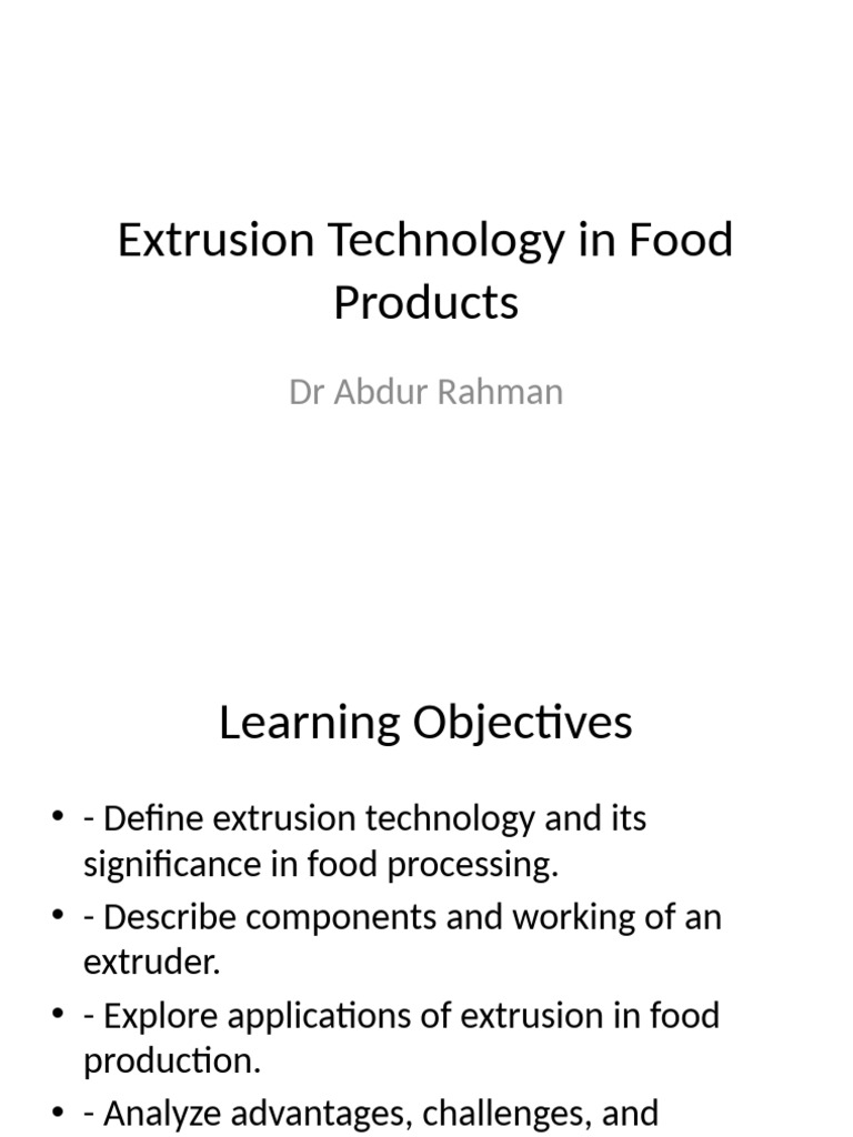 Extrusion Technology In Food Processing Pdf