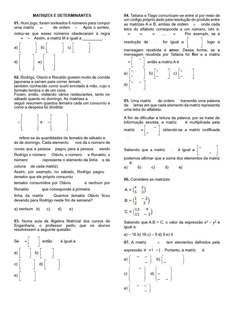 Temakis: Consumo e Pagamentos | PDF | Matriz (Matemática) | Teoria da ...