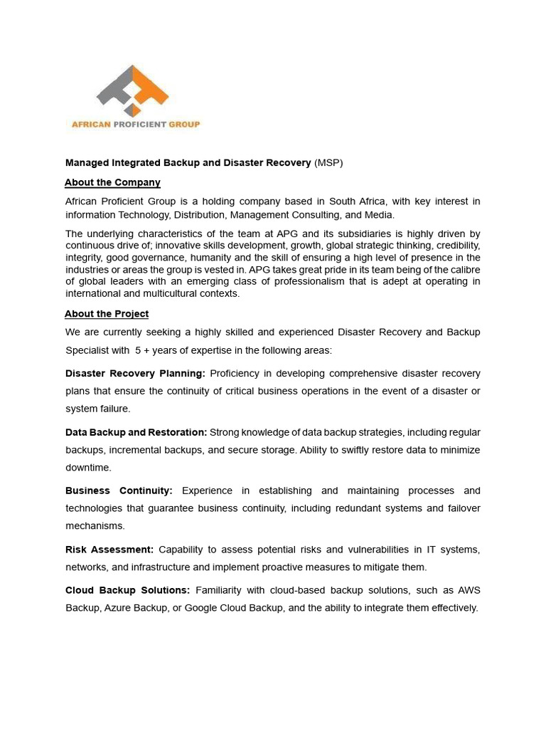 Disaster Recovery Scope of Work | PDF | Backup | Disaster Recovery