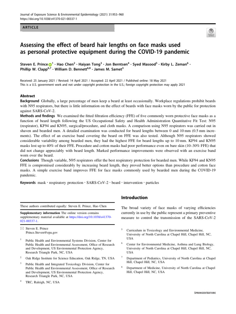Effect of Beards on face-mask effictiveness | PDF | Personal Protective ...
