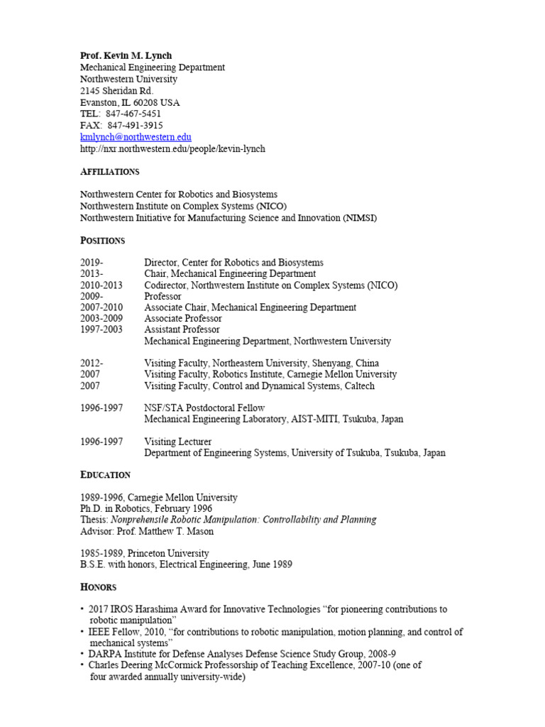 CV Brief | PDF | Robotics | Mechatronics